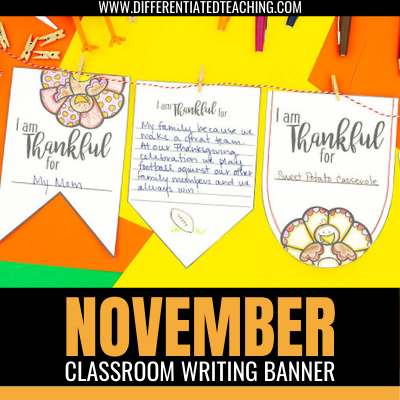 Thanksgiving "I am Thankful" Bunting Banner- November No Prep Writing ...