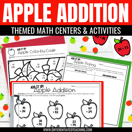 Apple Addition: 2-Digit Addition w/ Regrouping Math Center Activities ...