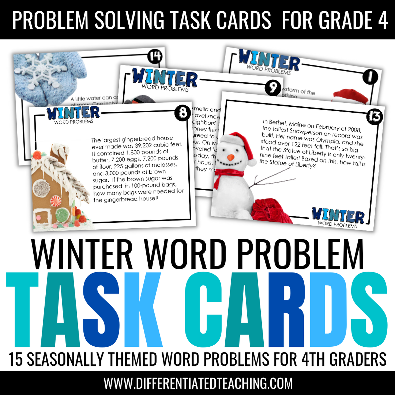 Winter Word Problems for 4th grade: Story Problem Task Cards ...